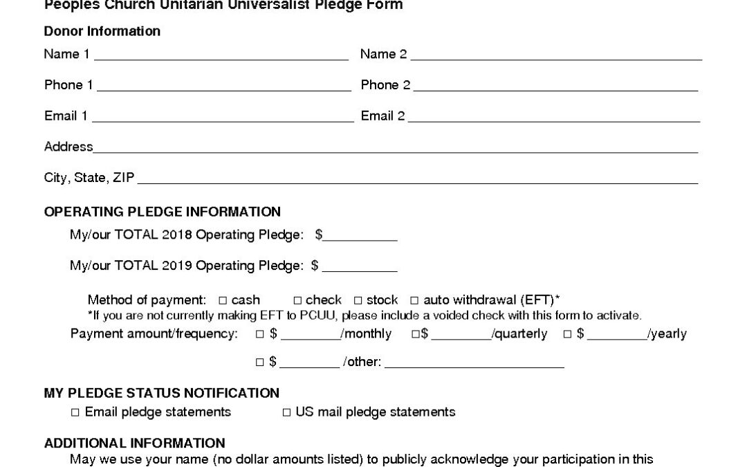 Paper Pledge Form | Peoples Church Unitarian Universalist